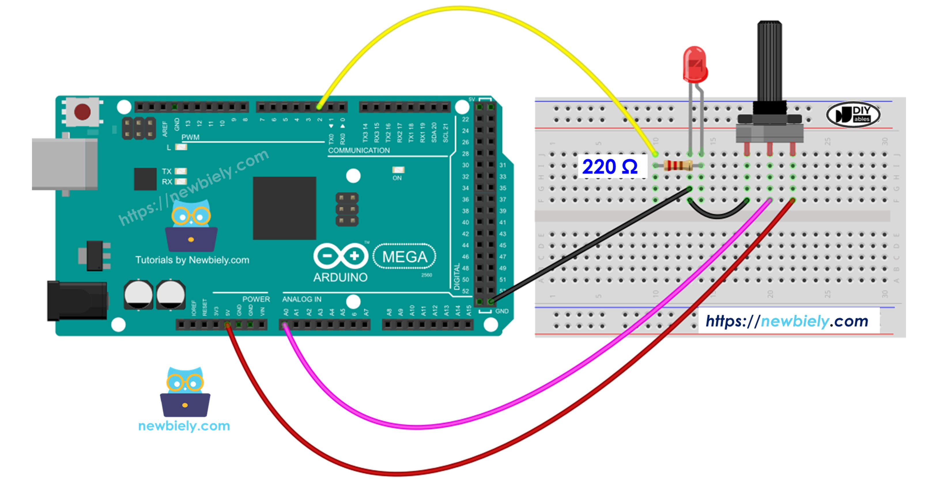 Arduino Mega - Potentiometer fade LED | Arduino Mega Tutorial
